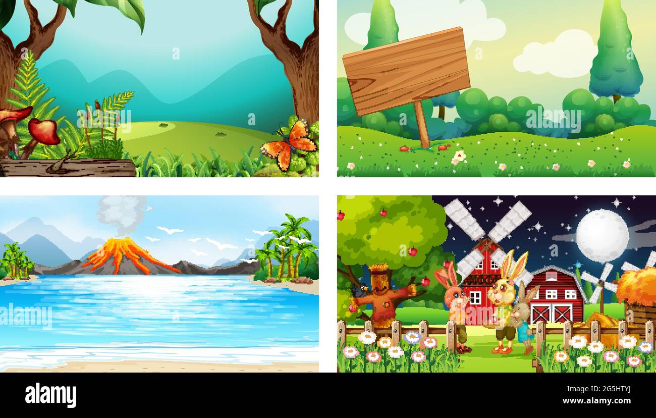 Four different nature horizontal scene illustration Stock Vector Image ...