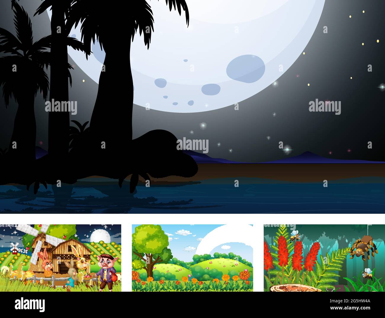 Four different nature horizontal scene illustration Stock Vector Image ...