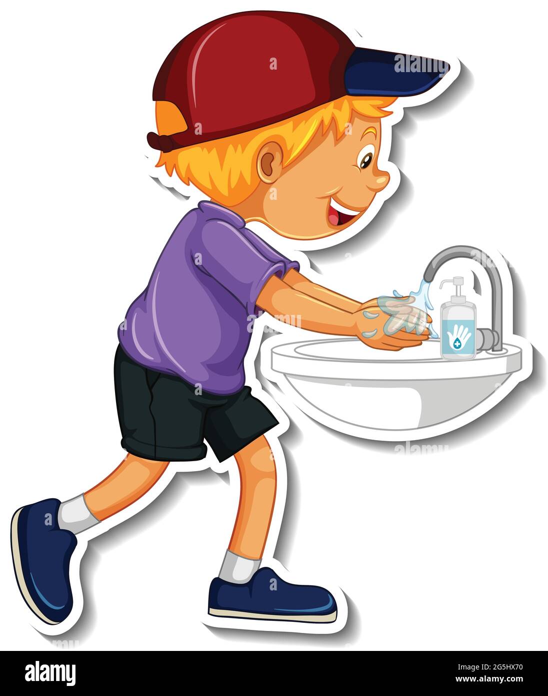 A sticker template with a boy washing hands illustration Stock Vector ...