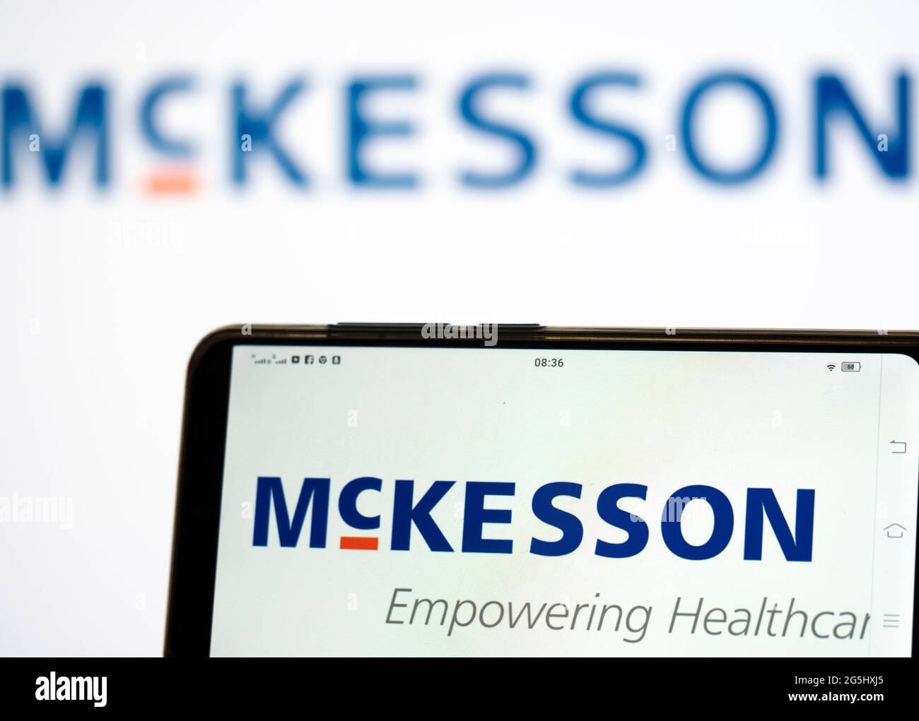 In this photo illustration a McKesson Corporation logo seen displayed ...
