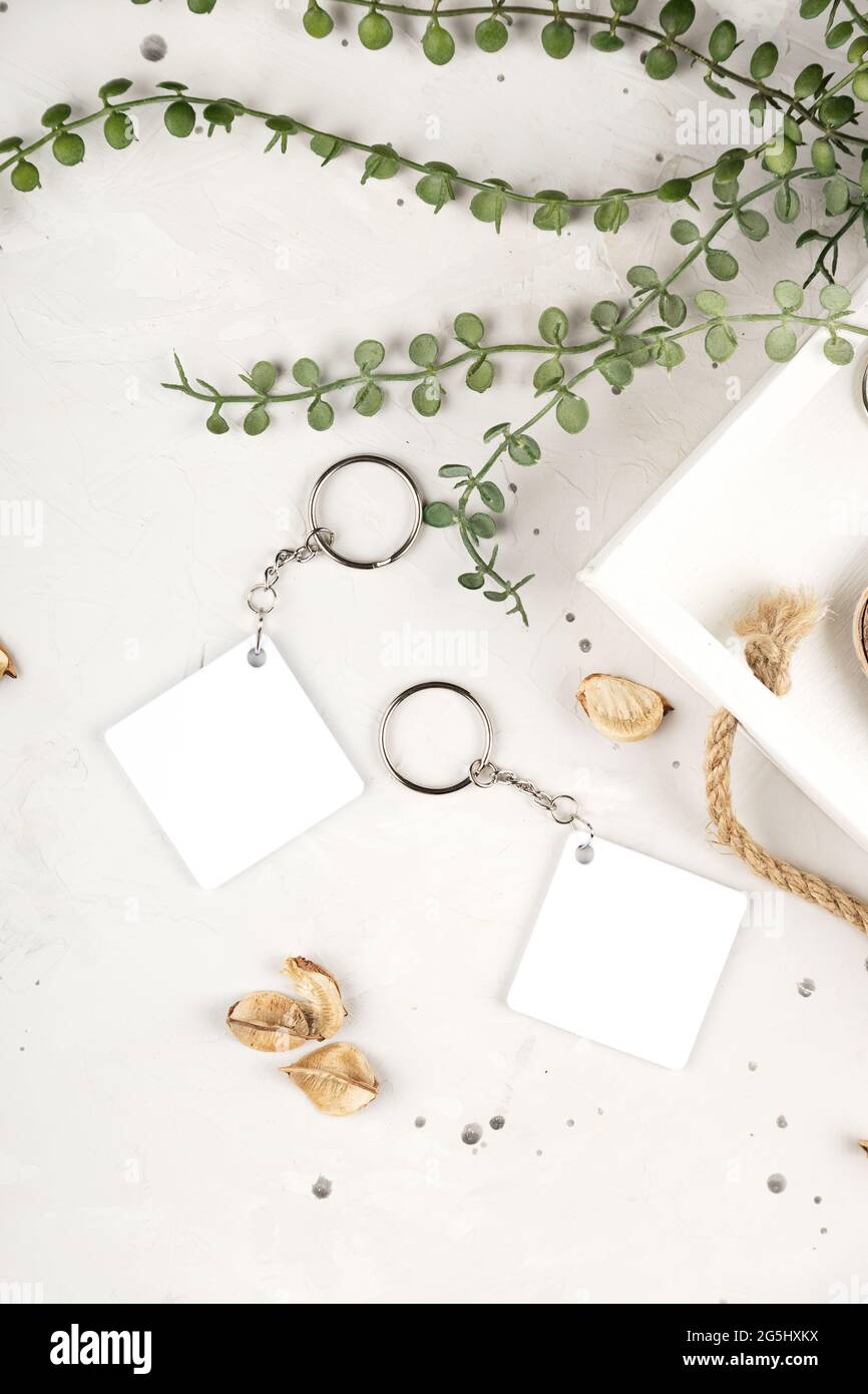 Key chain mockup to display design. Key chain mock up in cozy home ...