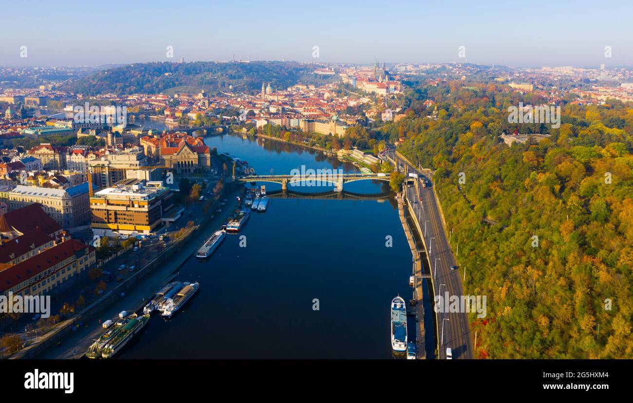 Aerial view of the Vltava river and the capital Prague Stock Photo - Alamy