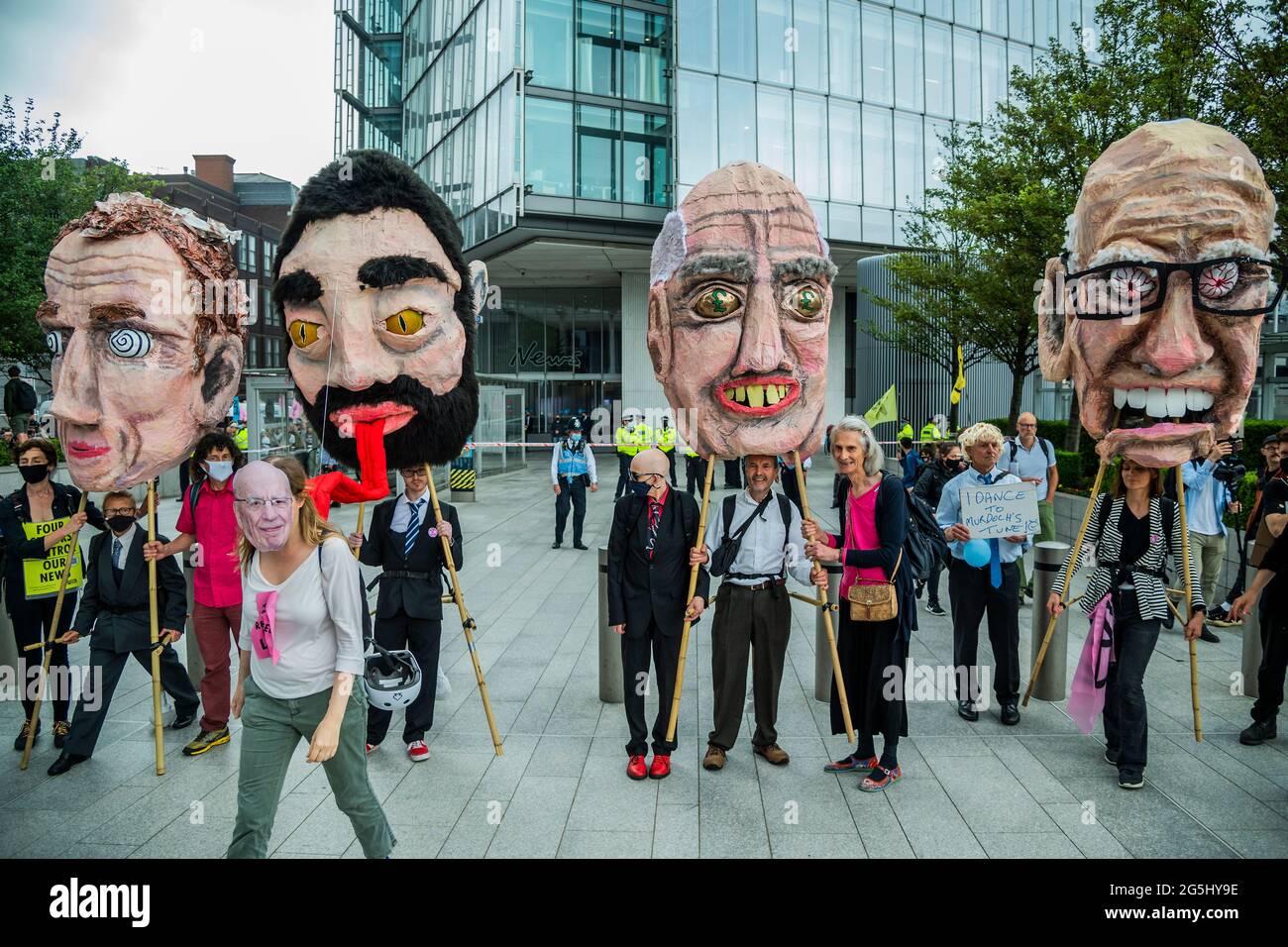 London, UK. 27th June, 2021. Papier Mache heads of the main media ...