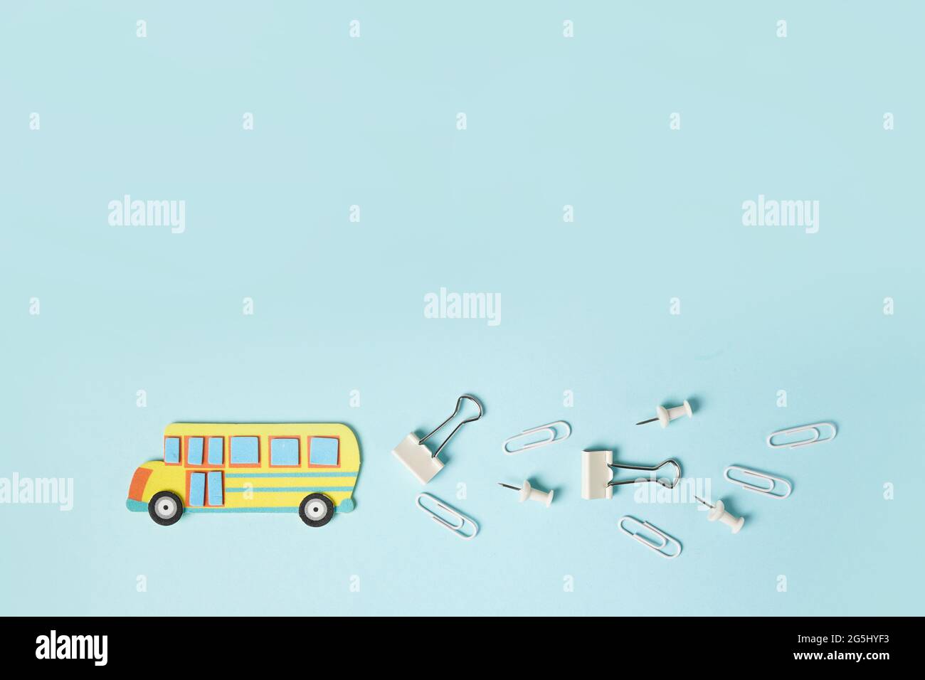 Paper cutting school bus on blue background. Handmade. copyspace Stock ...