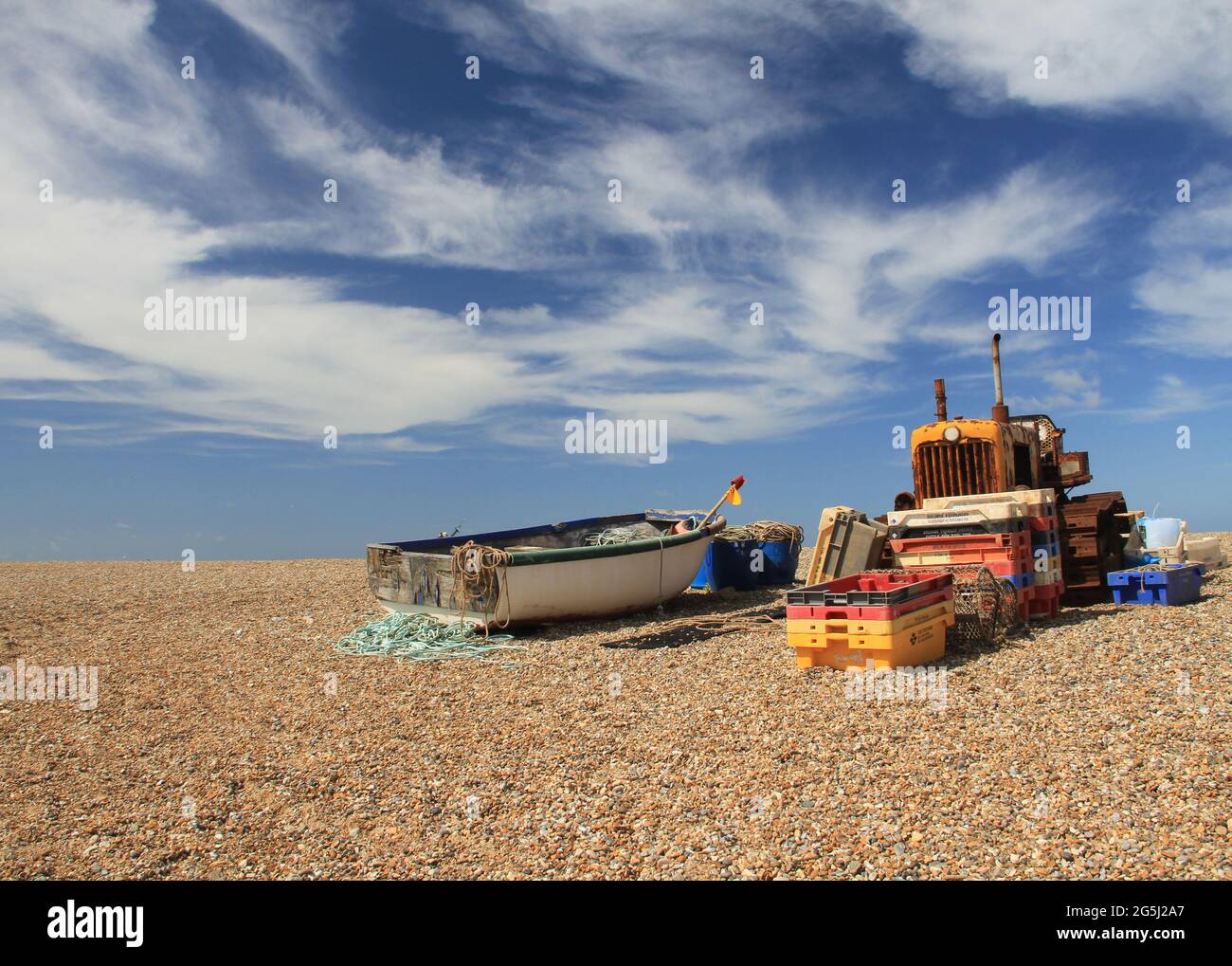 Fishing boat on beach at Cley next the Sea, Norfolk Stock Photo - Alamy