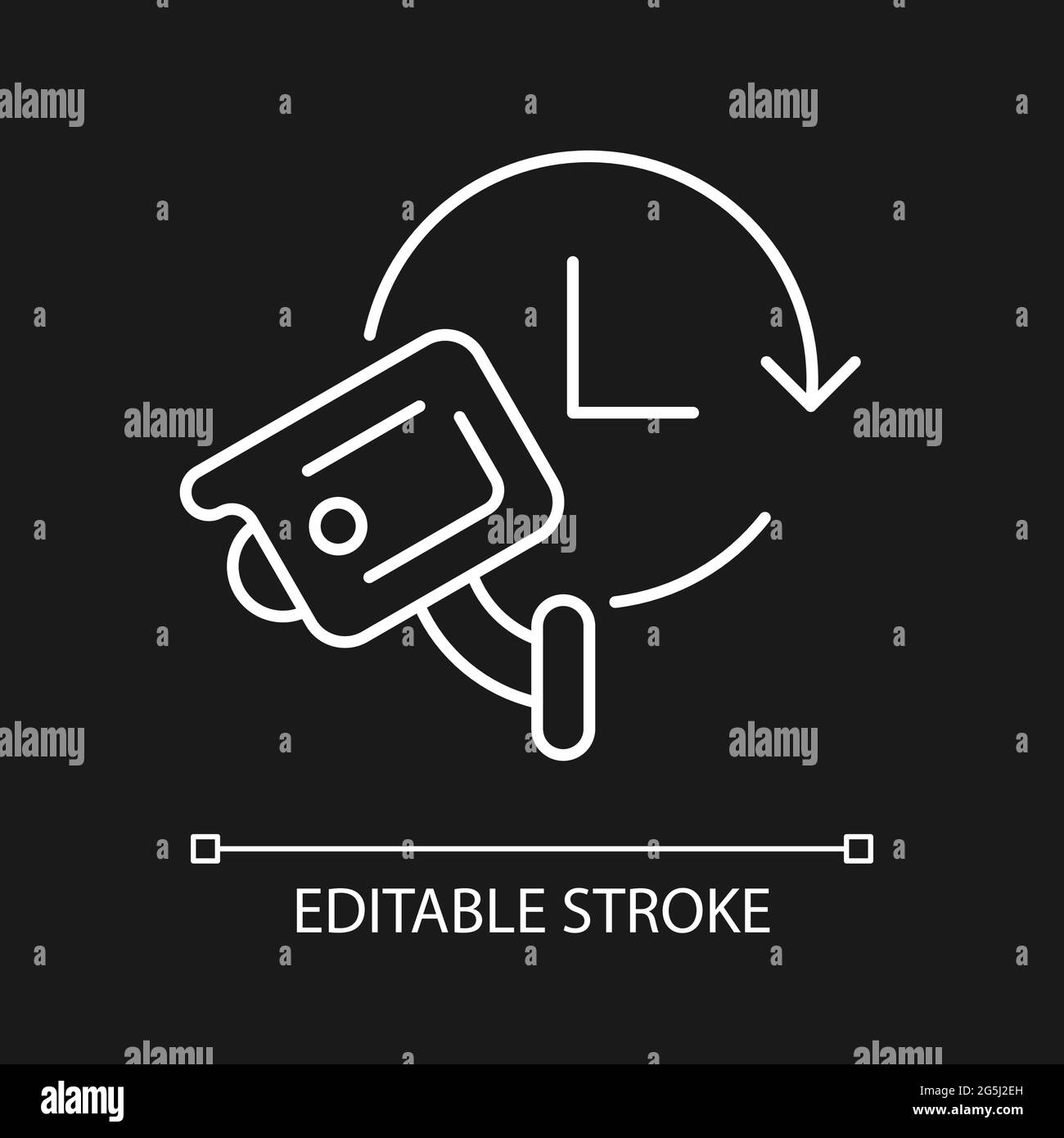 24 7 protection with security video system white linear icon for dark ...