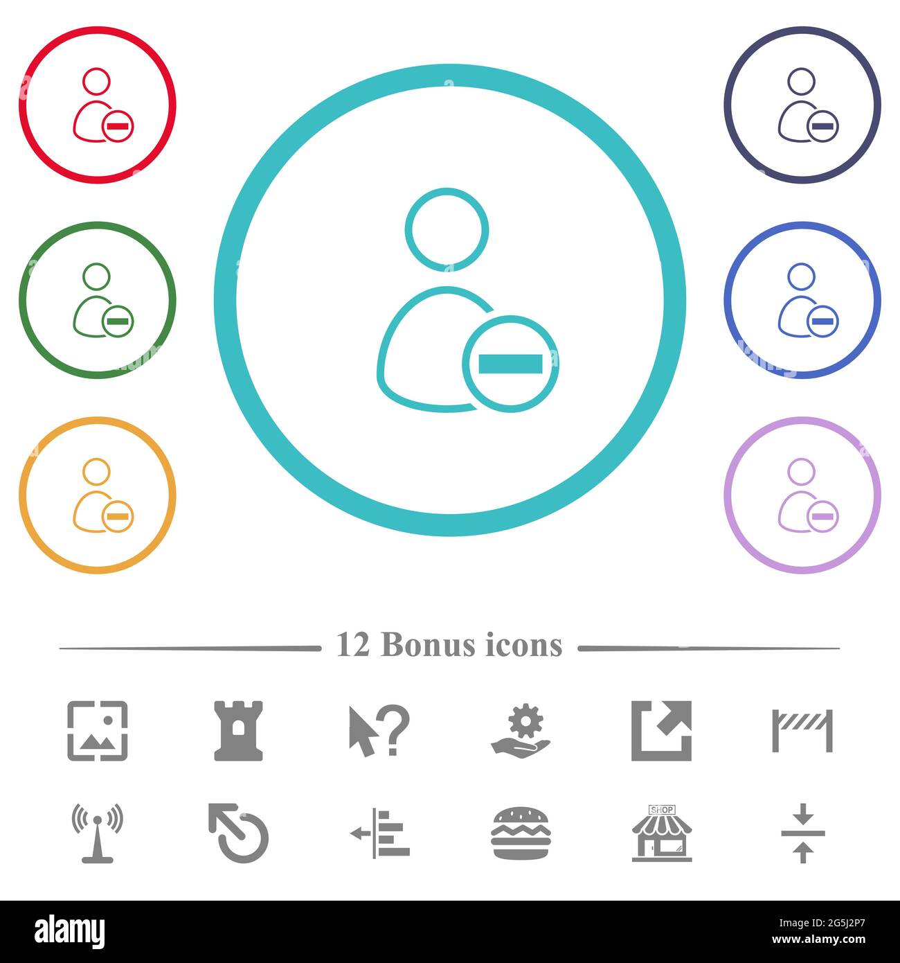 Remove user flat color icons in circle shape outlines. 12 bonus icons ...