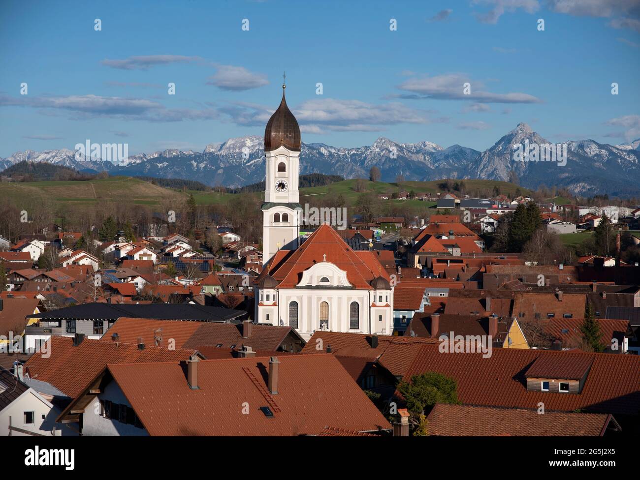 Germany, Nesselwang - April 26, 2021: Top view of village Nesselwang ...