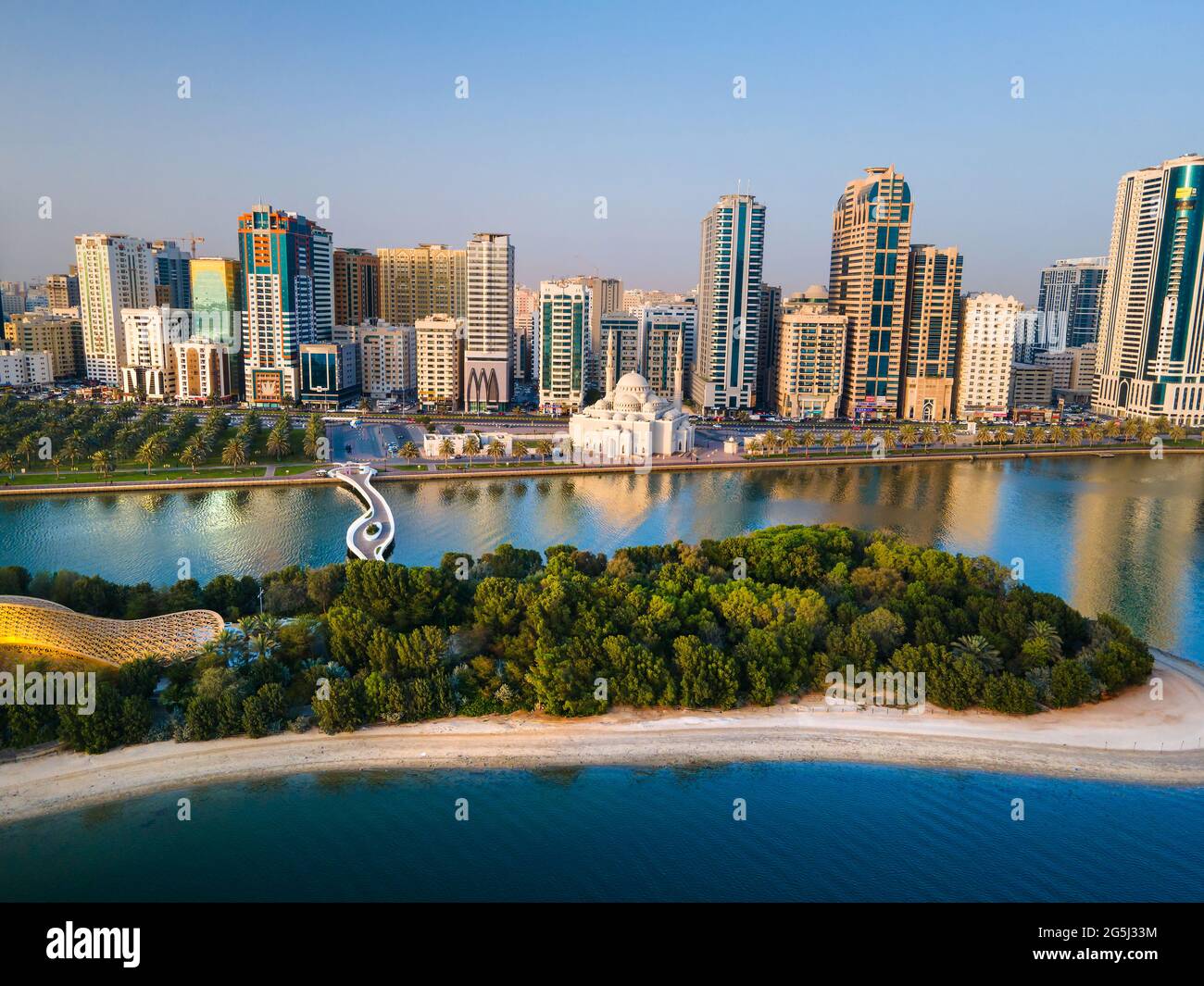 Aerial view of Sharjah Emirate of the United Arab Emirates above Al ...