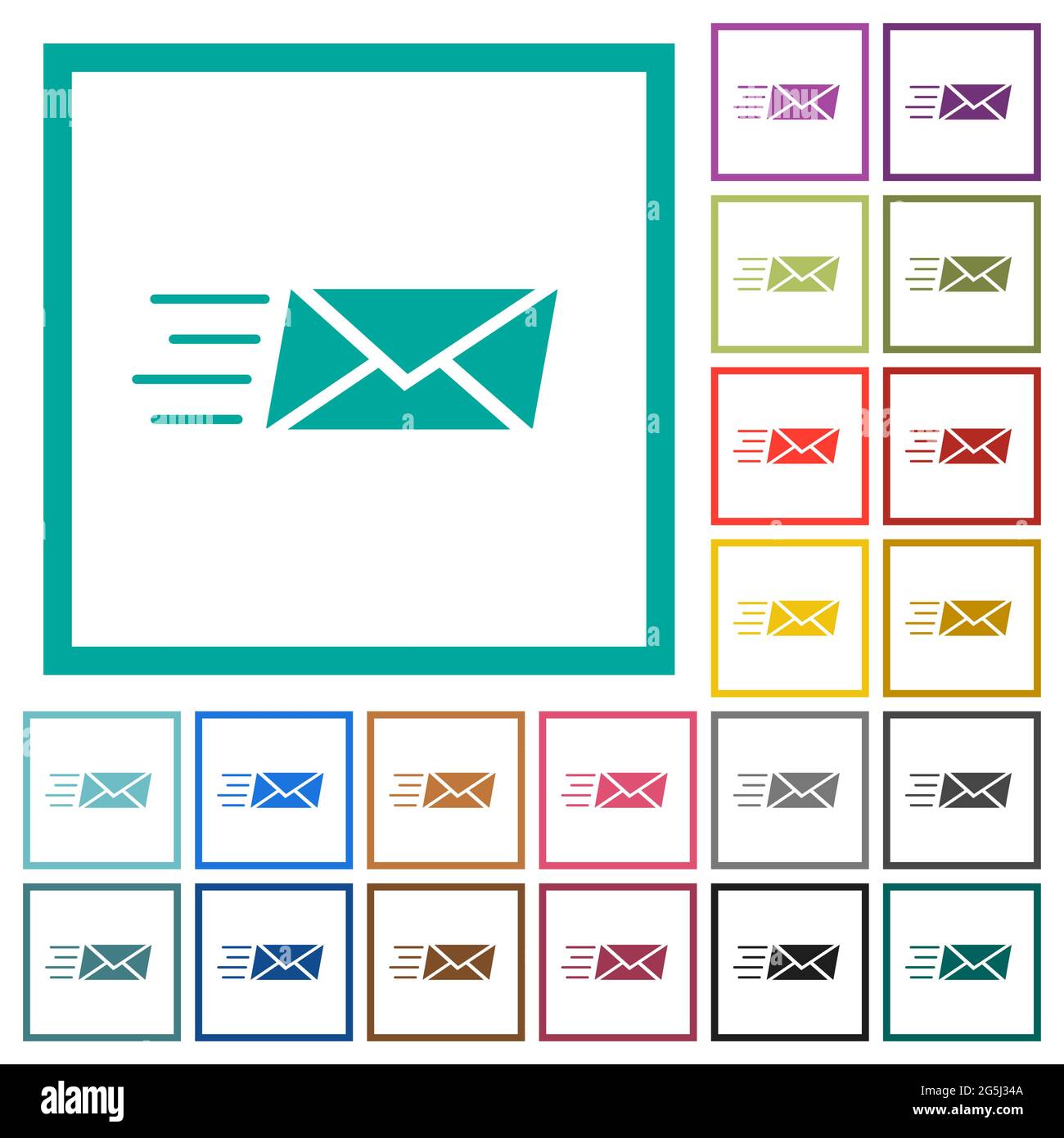 Sending express mail flat color icons with quadrant frames on white ...