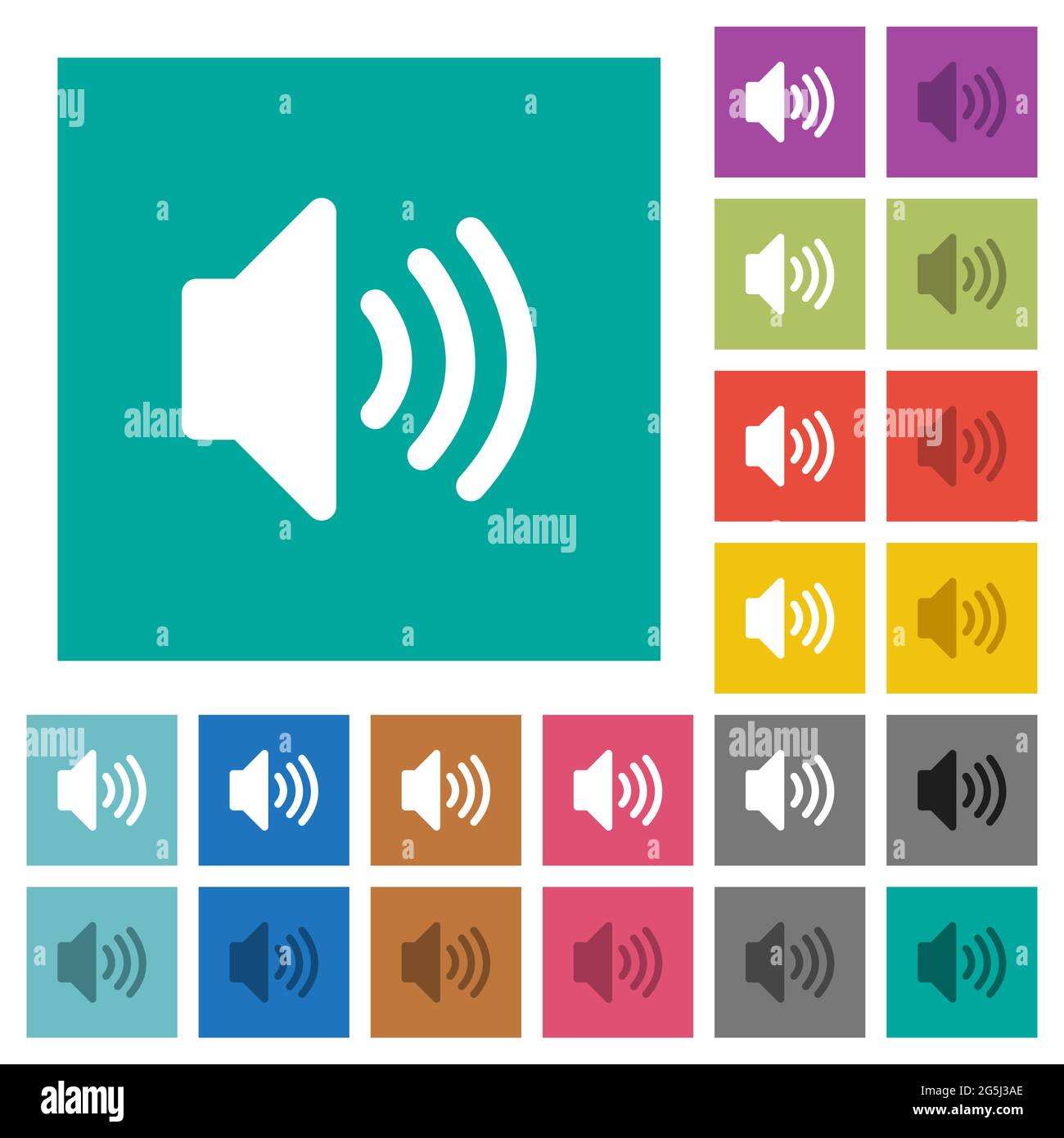 Volume multi colored flat icons on plain square backgrounds. Included ...