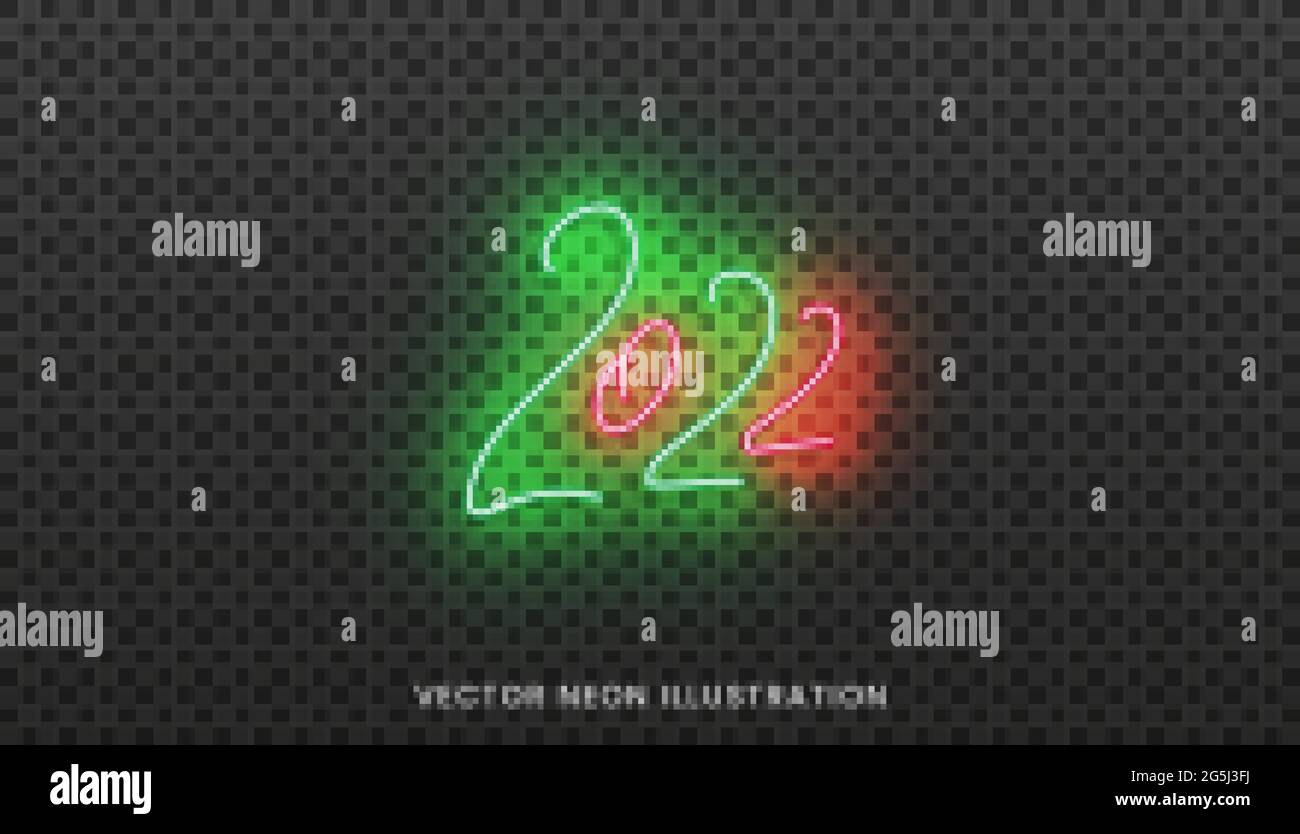 2022 neon numbers. Bright colorful script numbers for New Year 2022 ...