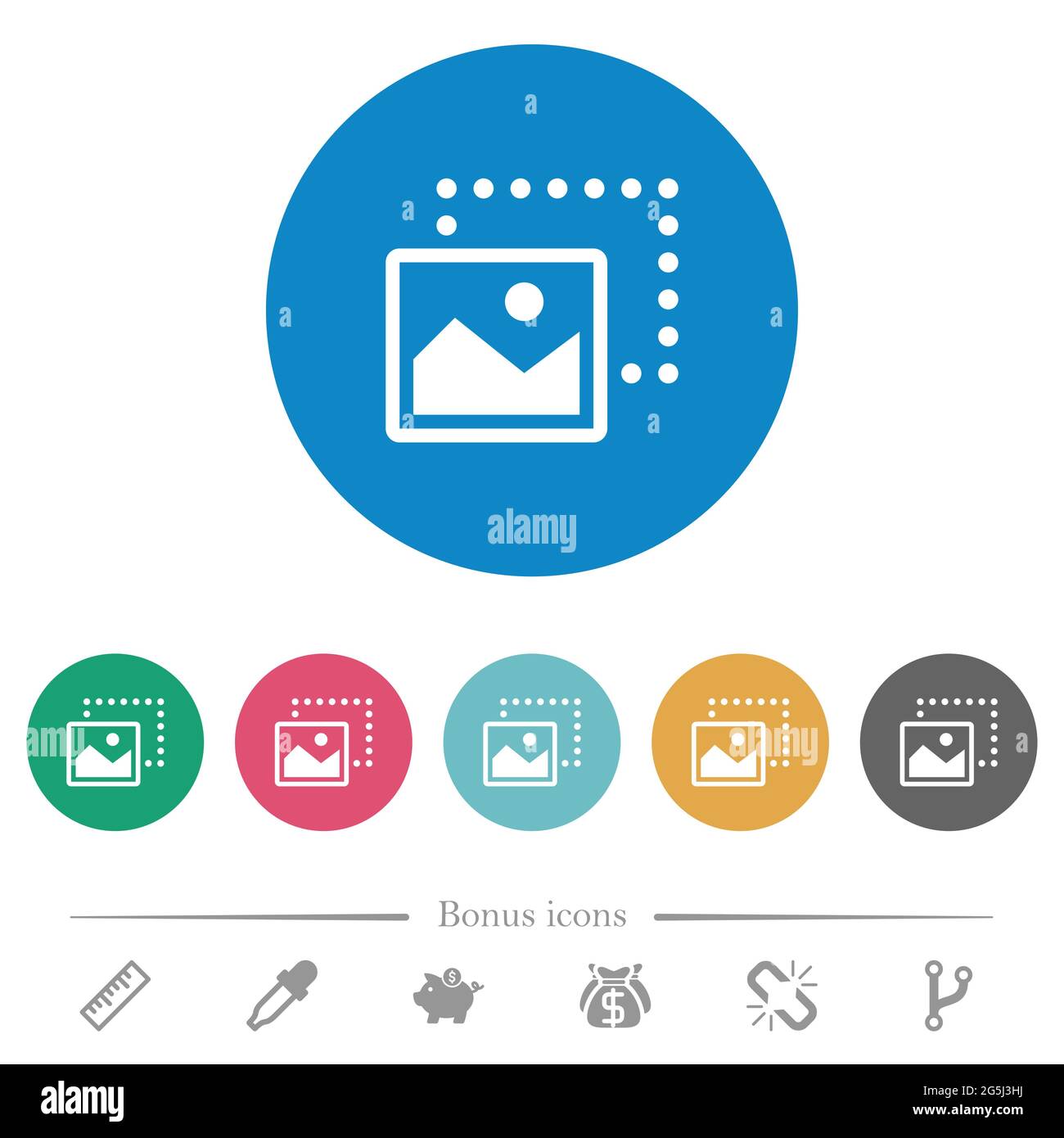 Drag image to bottom left flat white icons on round color backgrounds ...