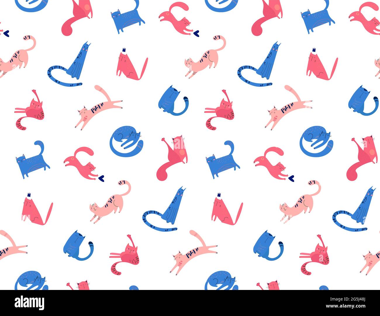 Seamless pattern with cats, hand-drawn. Vector print with animals for ...