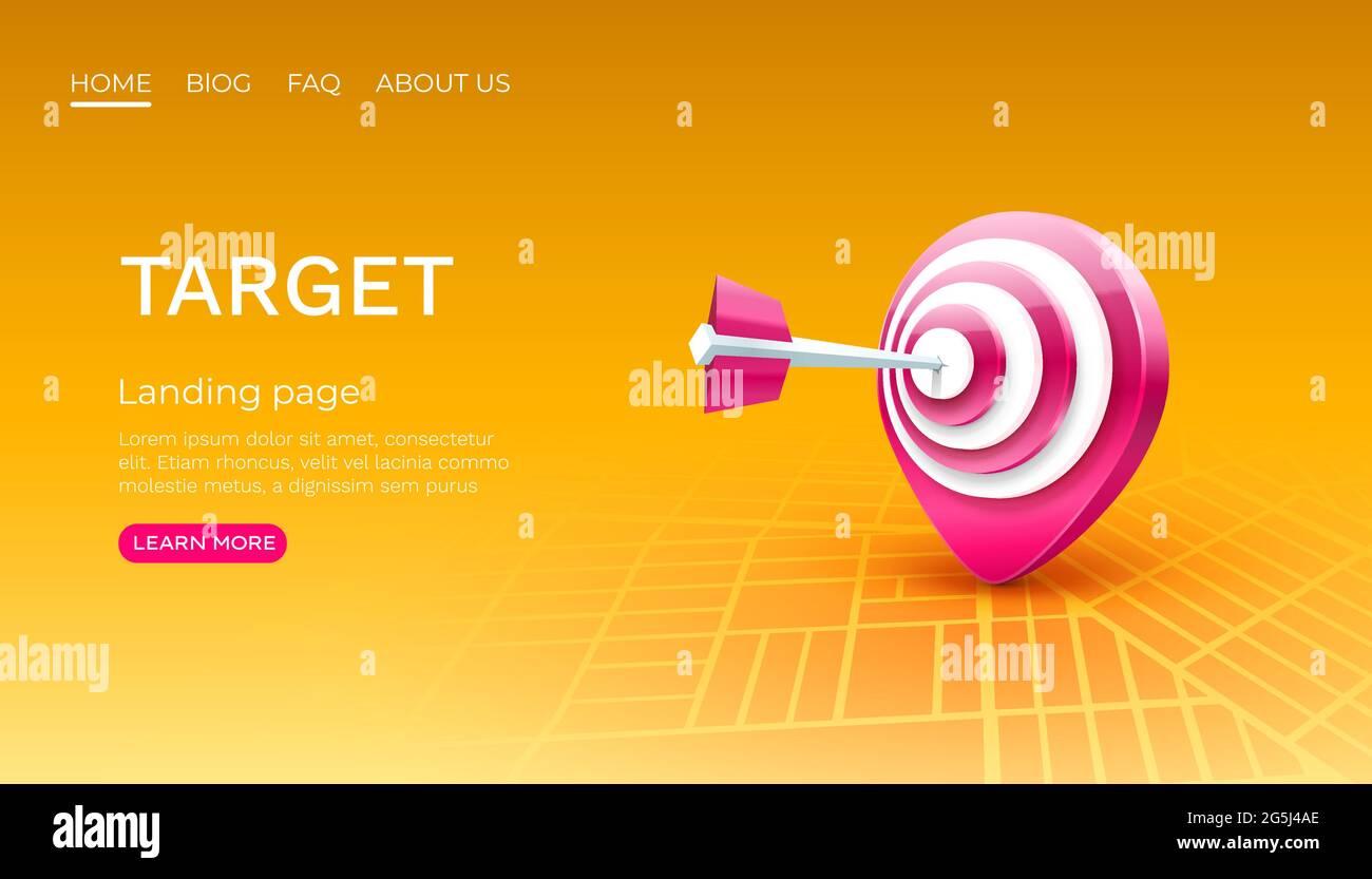 Target location landing page, banner business 3d icon. Vector ...