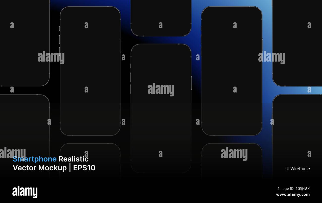 Smartphone Realistic Vector Mockup. Lots of Mobile Screens in a Row on ...
