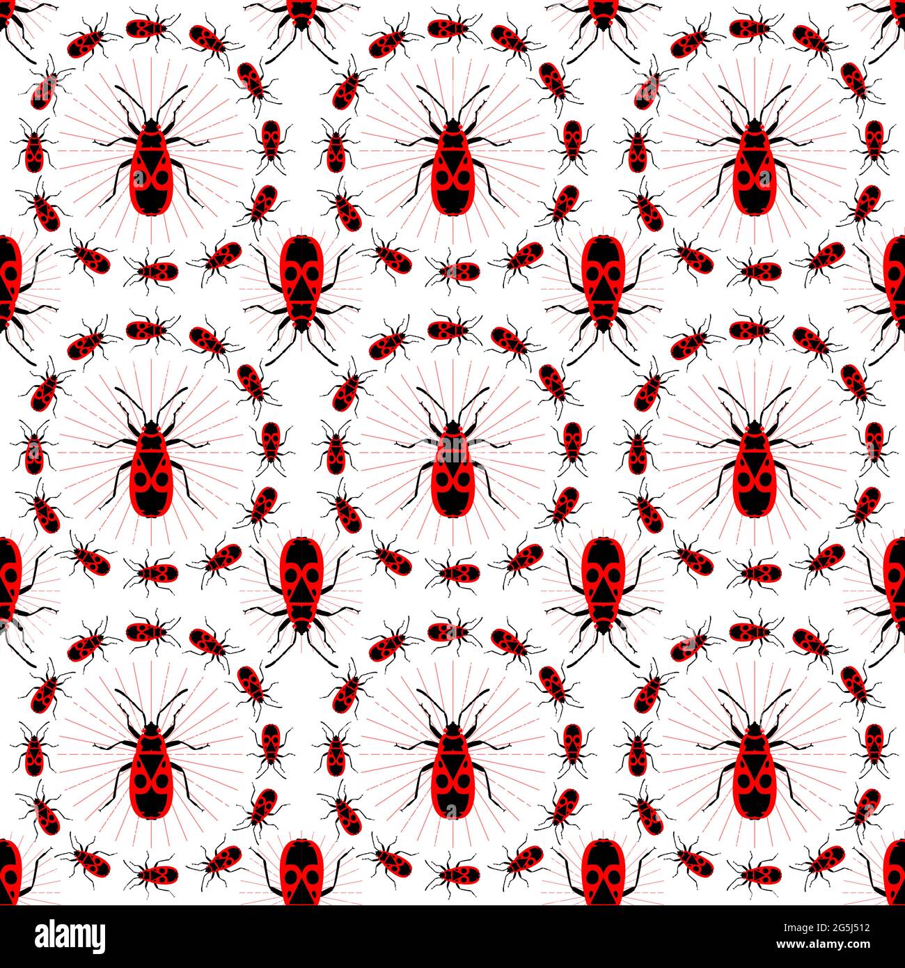 Firebug, Pyrrhocoris apterus. Seamless pattern. Vector illustration. Isolated on white ...