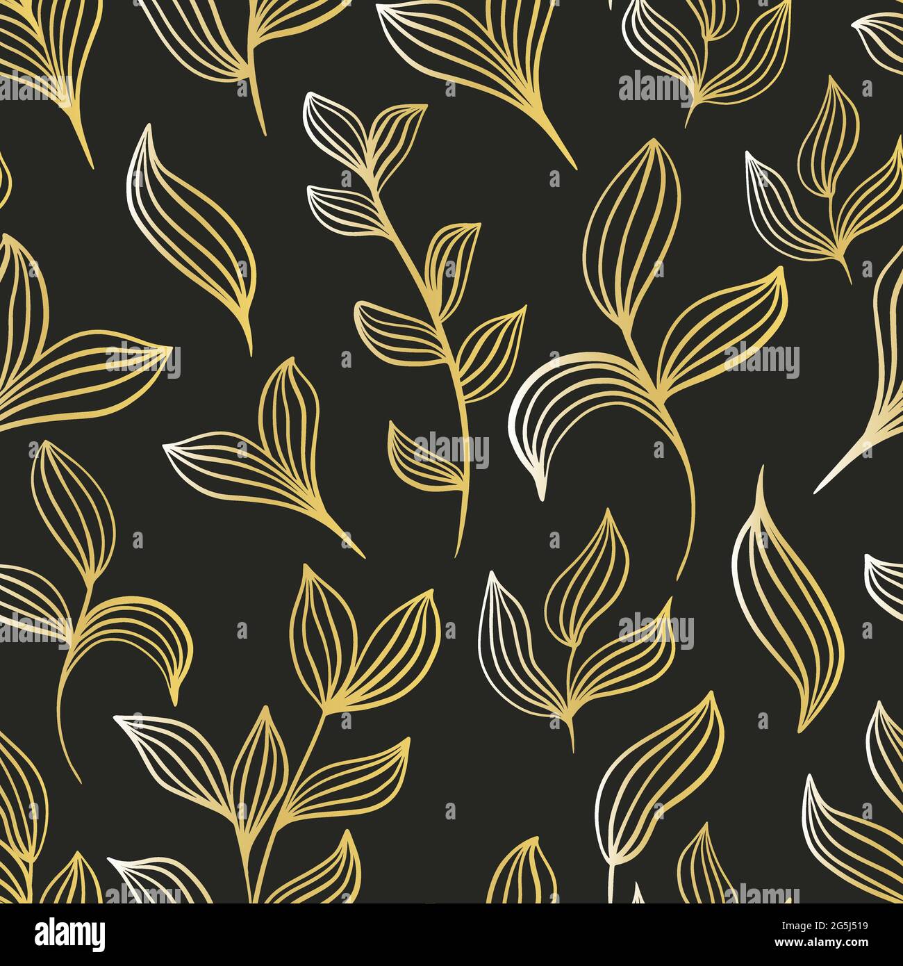 Hand painted golden botanical sheets seamless pattern. Vector Stock ...