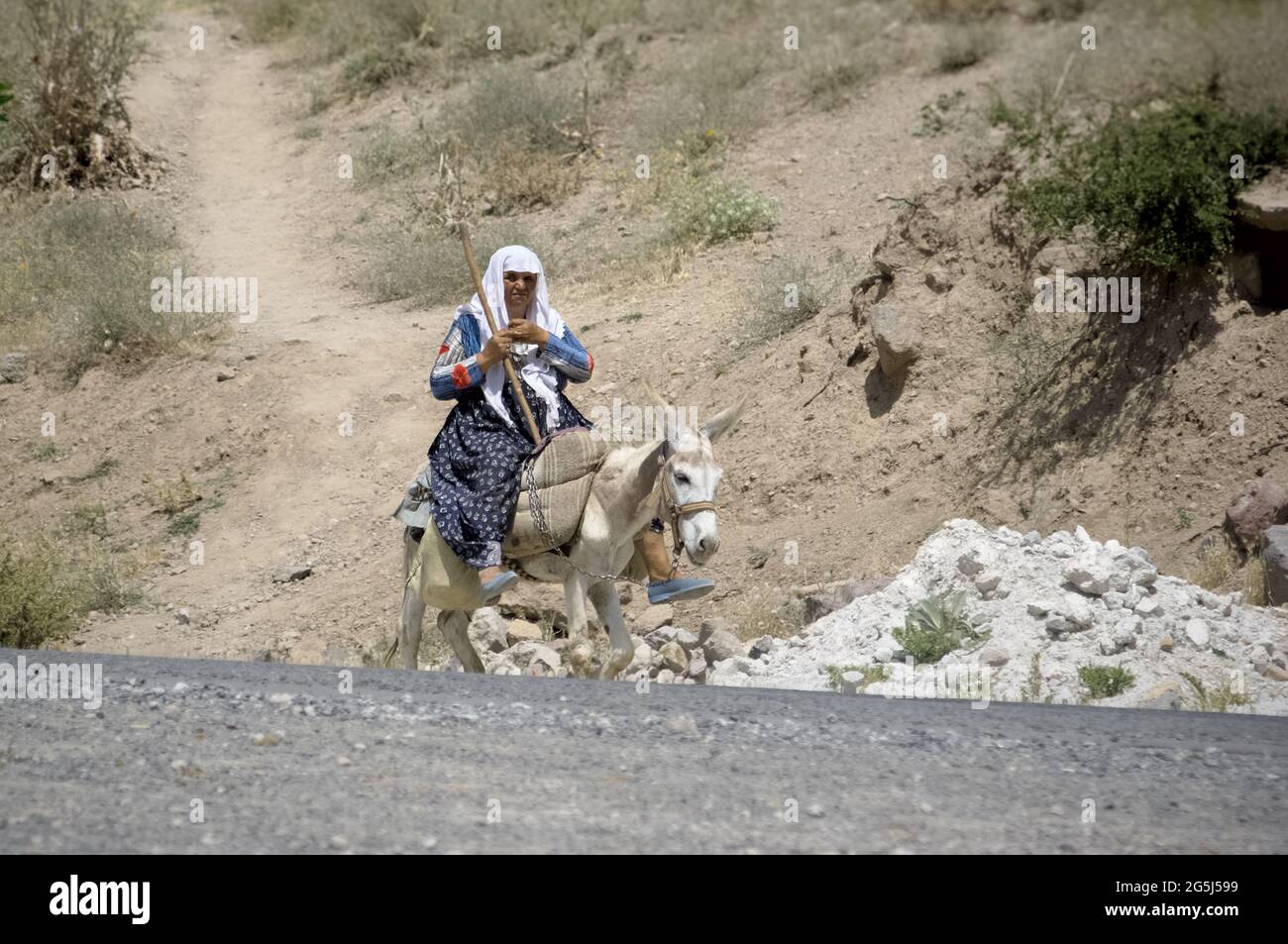 culture of turkey woman on a donkey in old traditional dress and ...