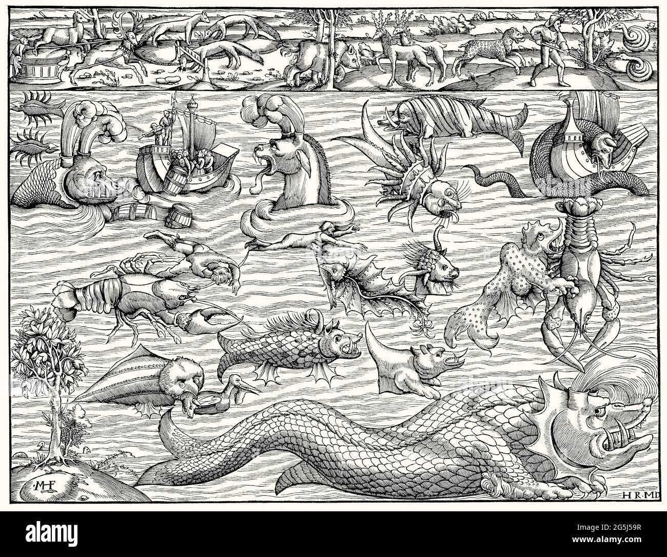 Land and sea monsters, based on Sebastian Munster's "Comograhia ...