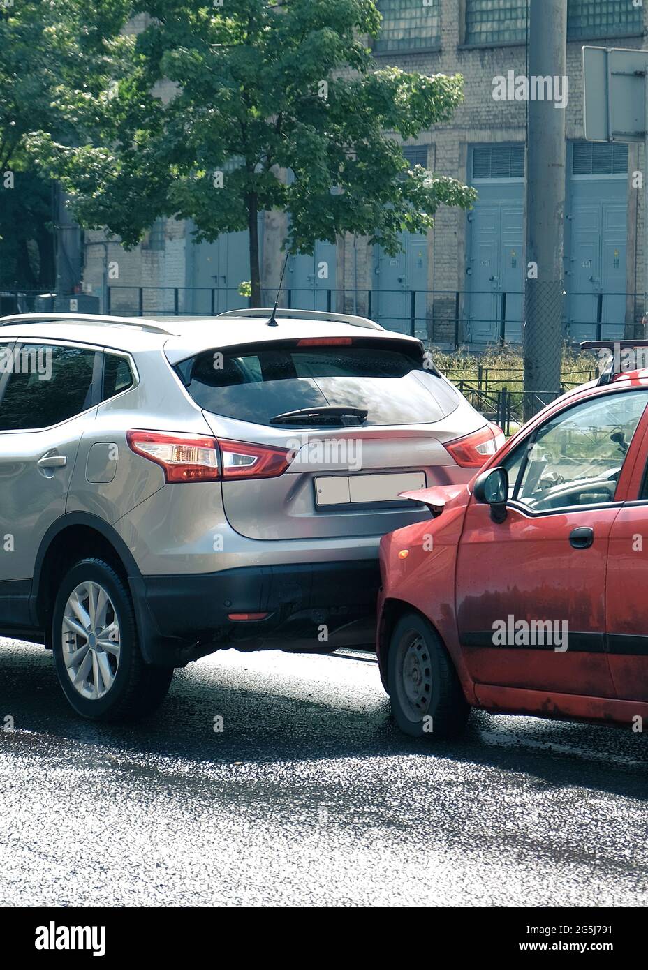 An accident on the street, cars are damaged after a collision in the ...
