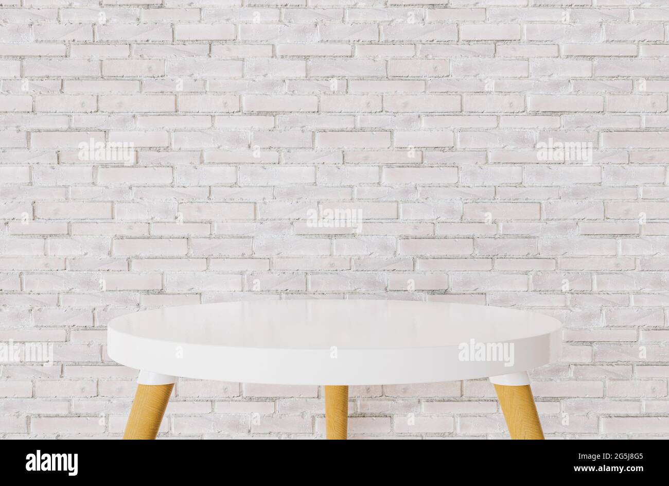 white table with brick wall for product display. 3d render Stock Photo ...