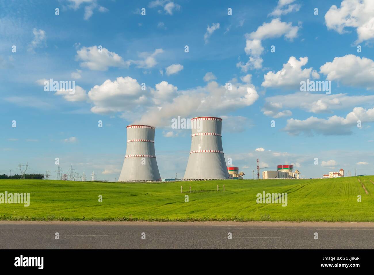 Belarusian nuclear power plant in Ostrovets on a sunny summer day ...
