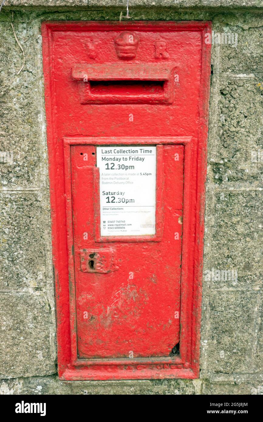Victorian post box set in the wall at Helland, Cornwall Stock Photo - Alamy