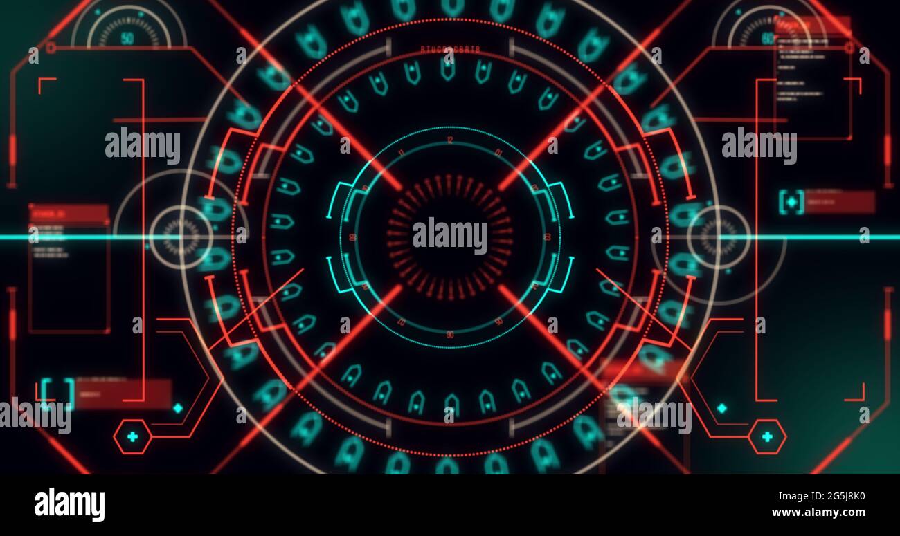 Image of scope scanning and data processing on dark green background ...