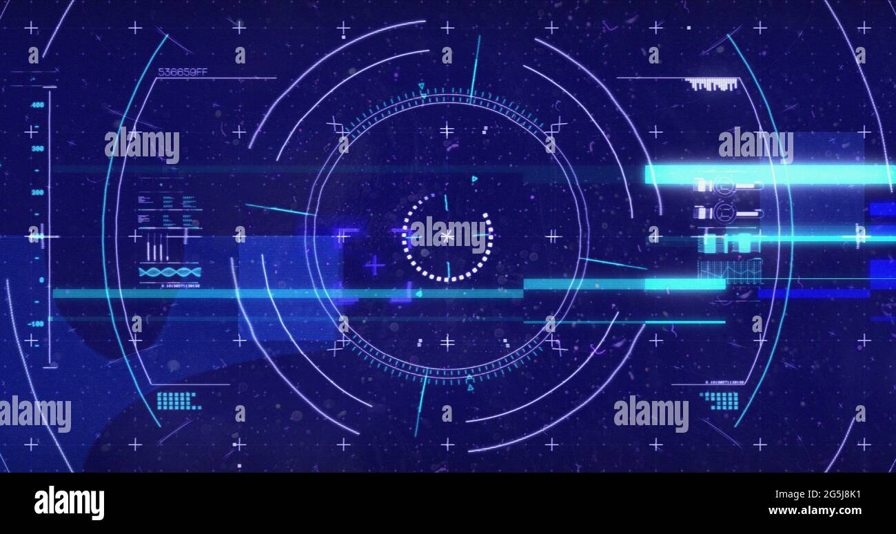 Image of scope scanning and data processing on purple background Stock ...
