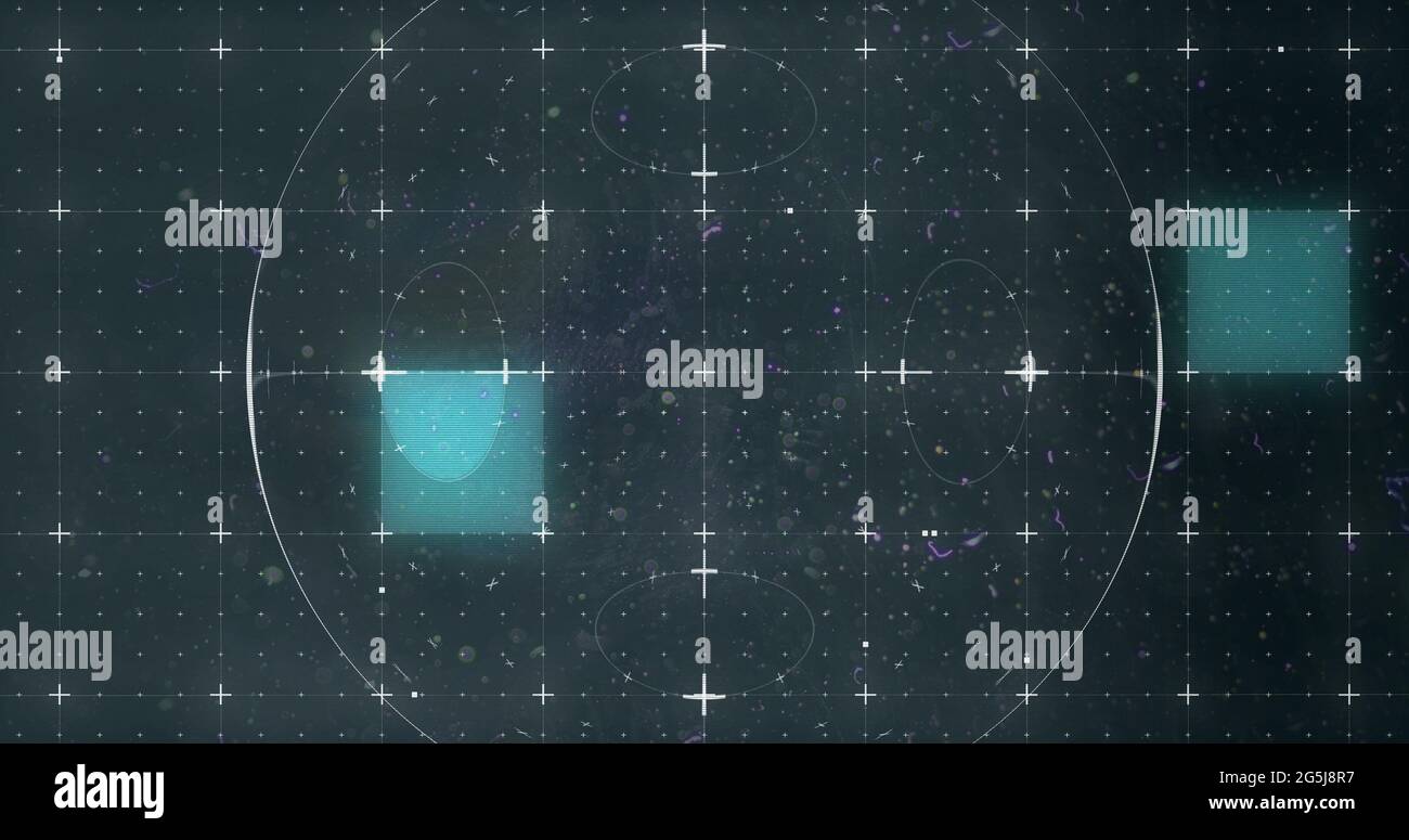 Image of blue squares and scope scanning with markers over grid ...