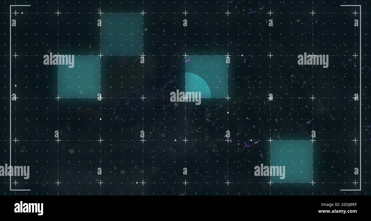 Image of blue squares and scope scanning with markers over grid ...