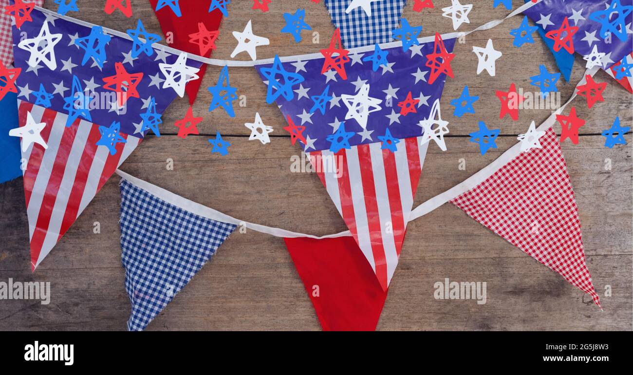 Composition of pennants with stars and stripes and checks, in colours ...