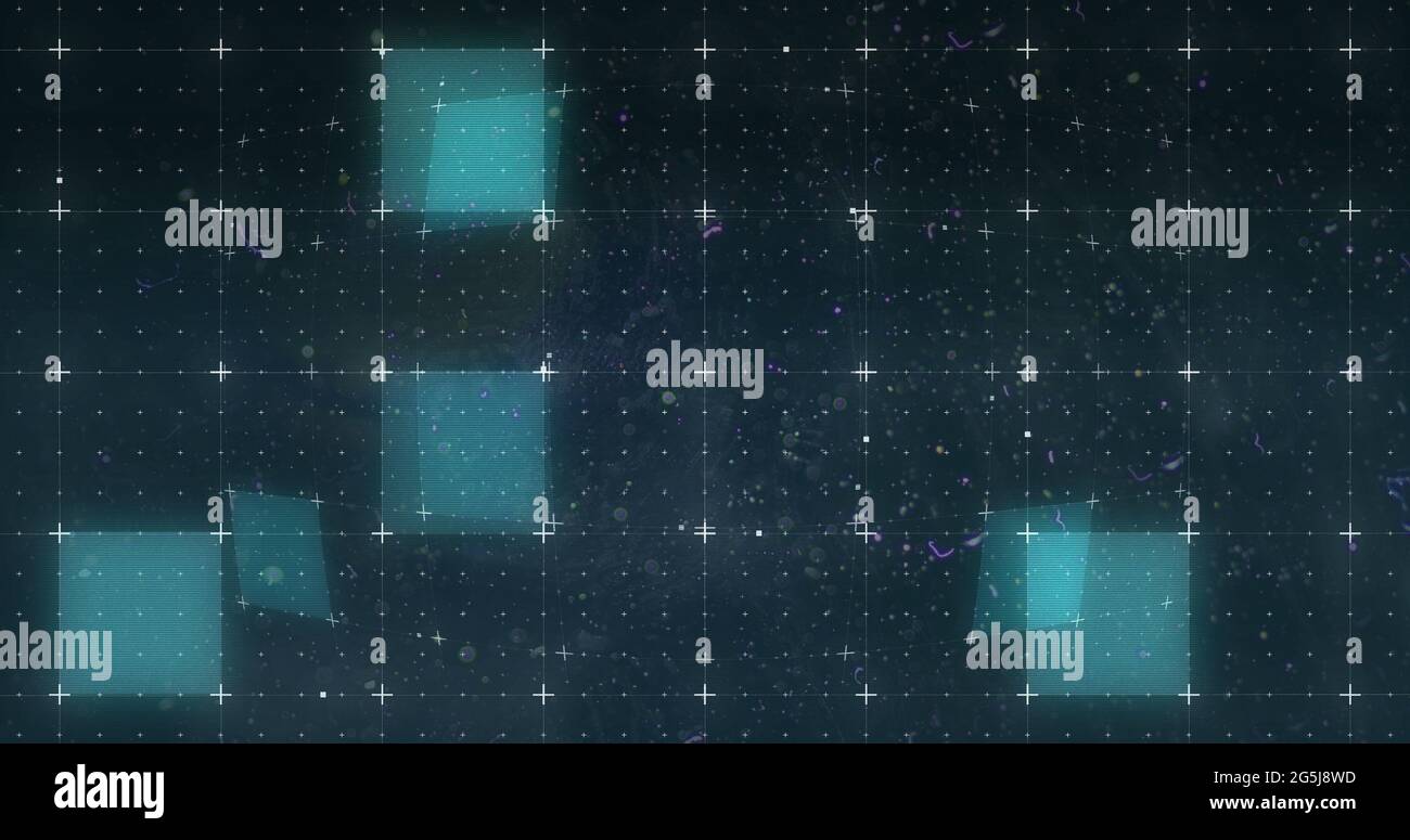 Image of blue squares and scope scanning with markers over grid ...