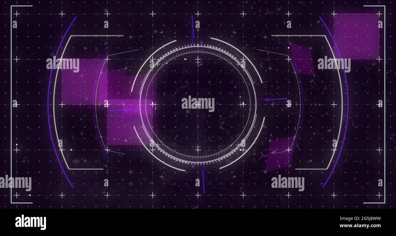 Image of glowing purple squares and scope scanning with markers over ...