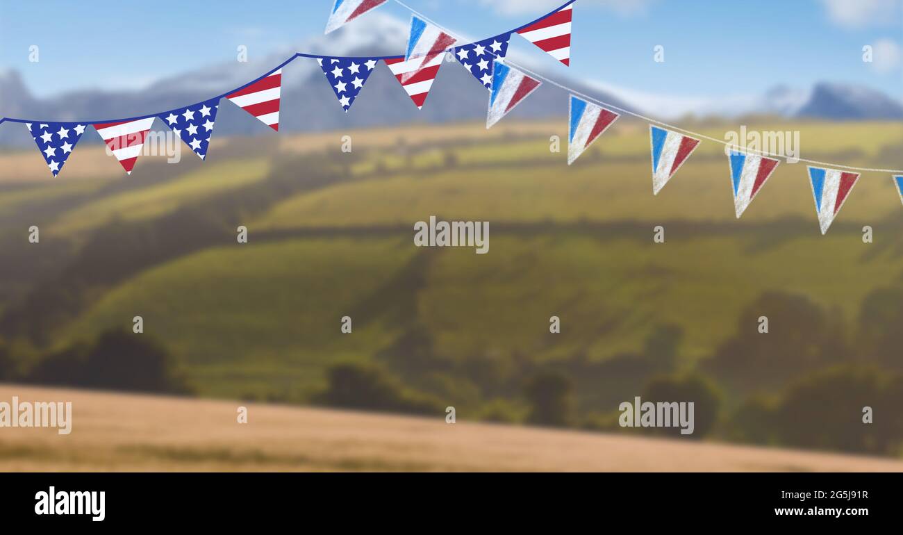 Composition of pennants in stars and stripes of american flag, over ...