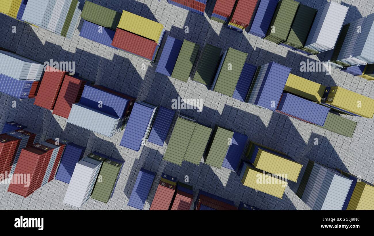 Containers for ship in harbor. Logistics. Shipping cargo at dock ...