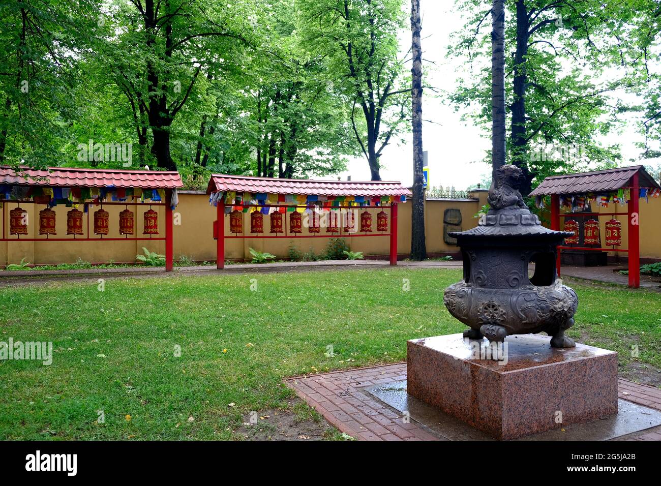 The inner courtyard of the temple. Prayer drums. The oldest Buddhist ...