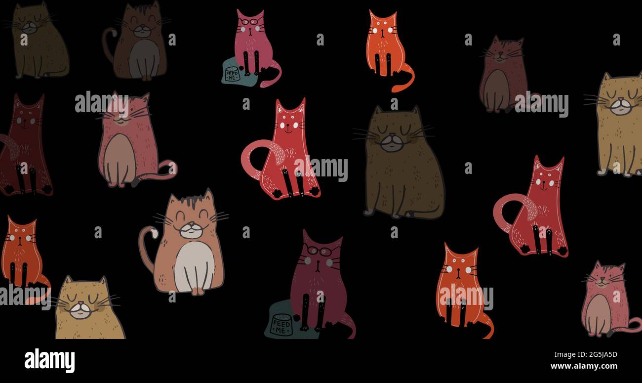 Composition of rows of cute cats on black background Stock Photo - Alamy