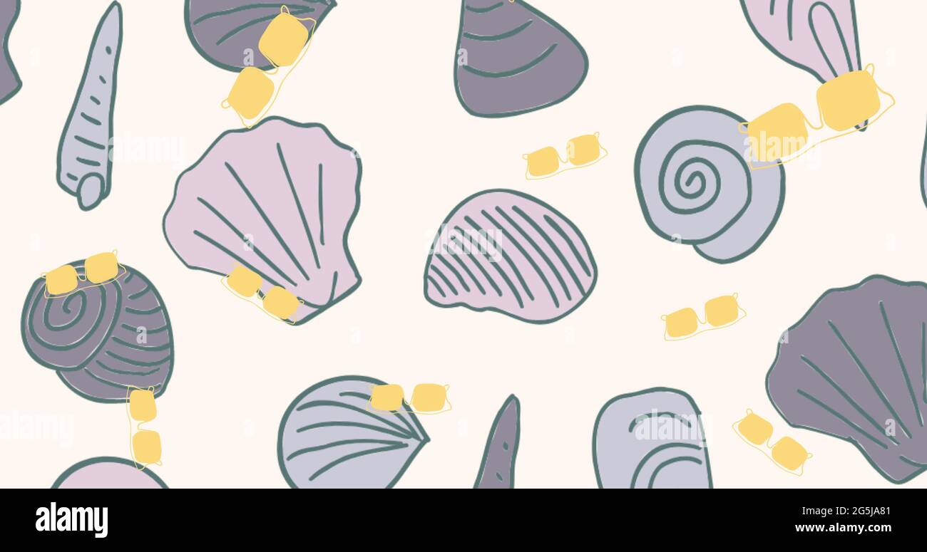 Composition of multiple sea shells on yellow background Stock Photo - Alamy