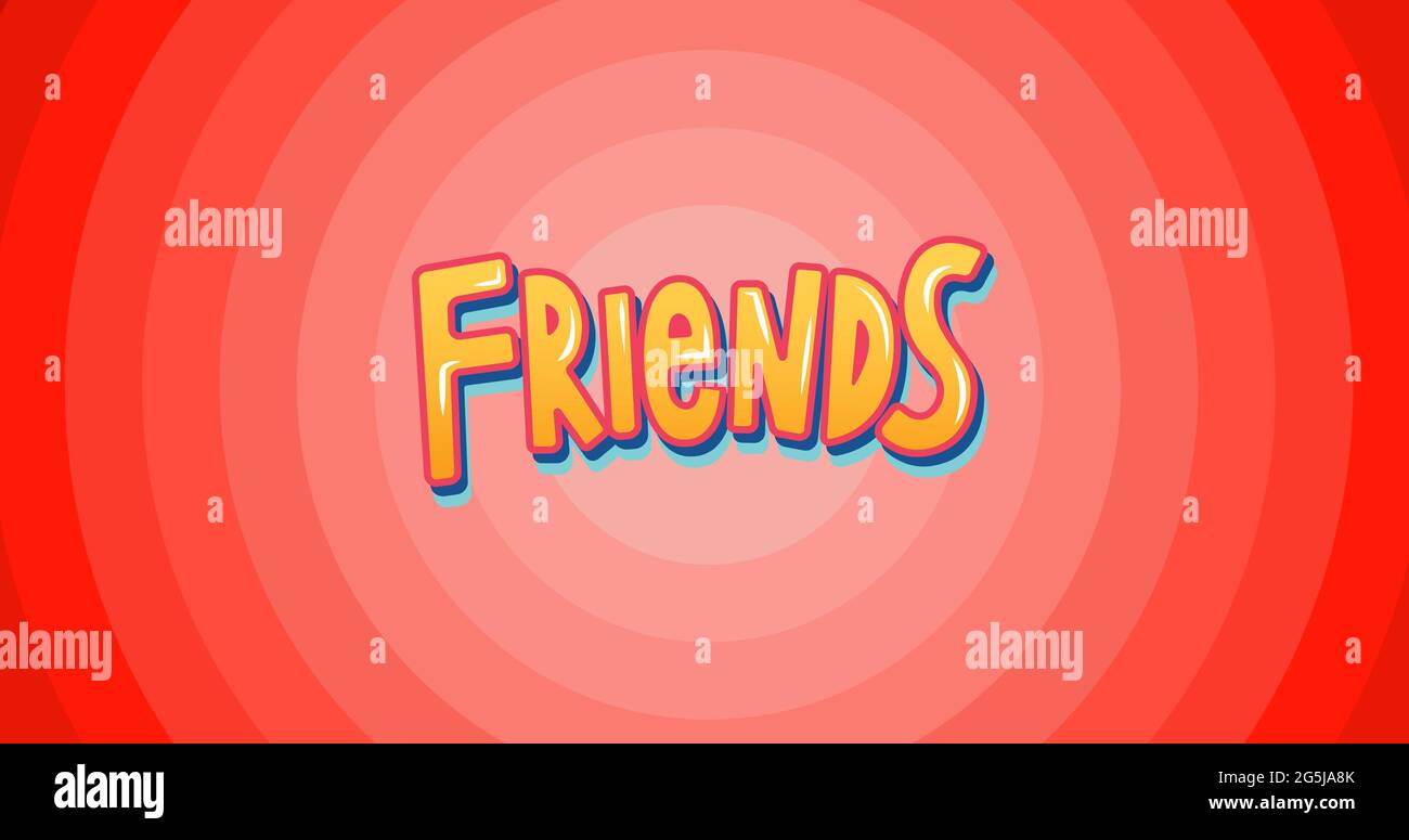 Composition of friends text on red circles background Stock Photo - Alamy