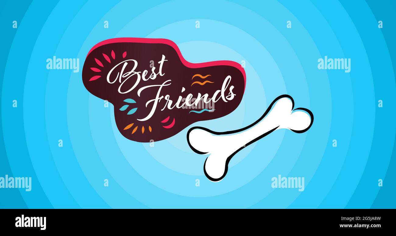 Composition of best friends text with bone on blue background Stock ...