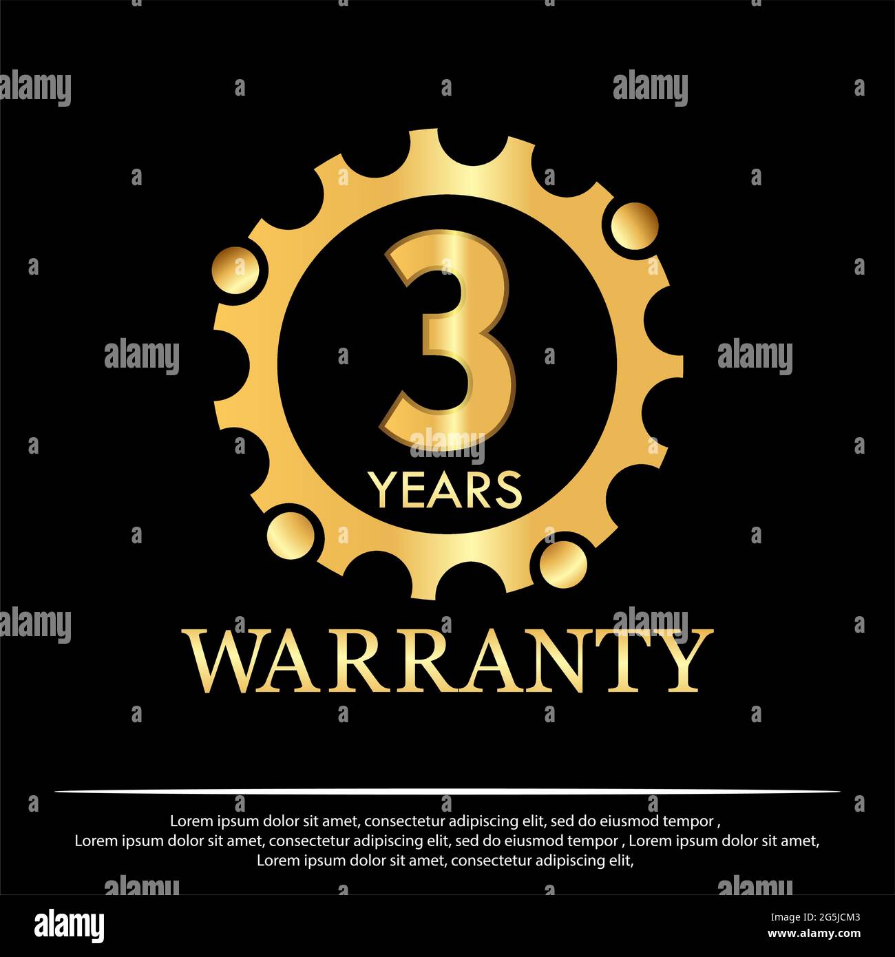 three years warranty golden label on black background Stock Vector ...
