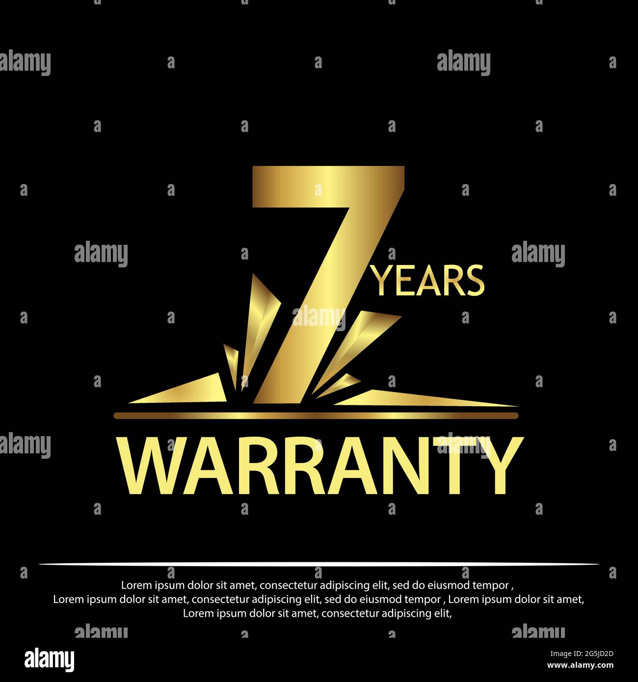 Seven year warranty golden label on black background - Vector Stock ...