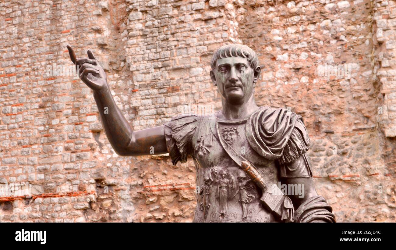 LONDON, UNITED KINGDOM - Feb 08, 2018: A statue of Roman Emperor Trajan ...