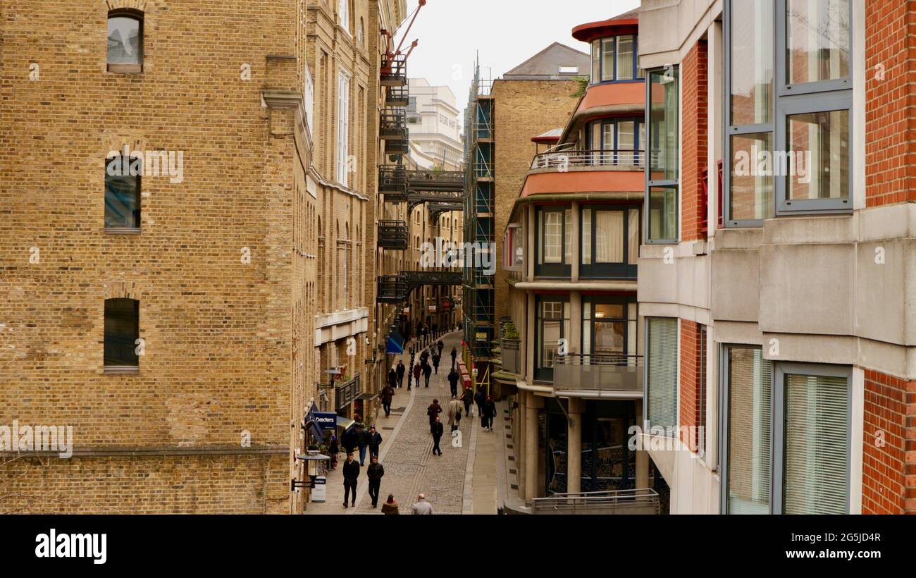 LONDON, UNITED KINGDOM - Feb 08, 2018: Shad Thames is a historic street ...