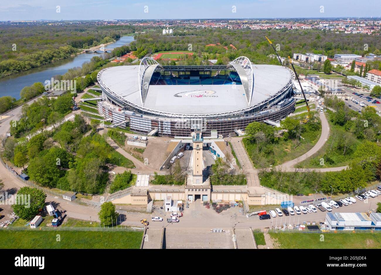 10 May 2021, Saxony, Leipzig: Reconstruction of the Red Bull Arena ...