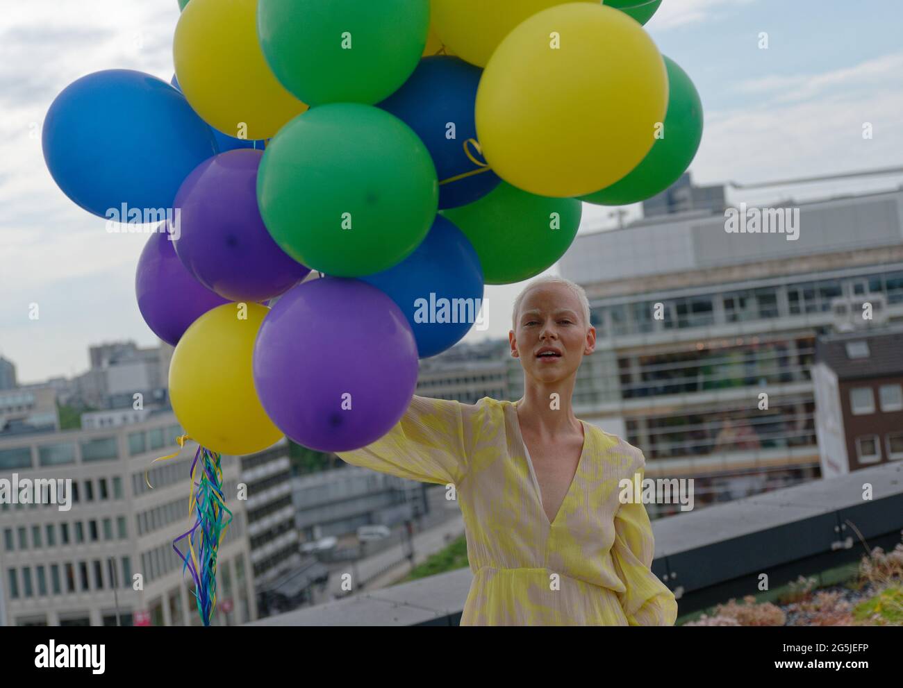 Duesseldorf, Germany. 28th June, 2021. Model Inga Klaassen stands on a ...