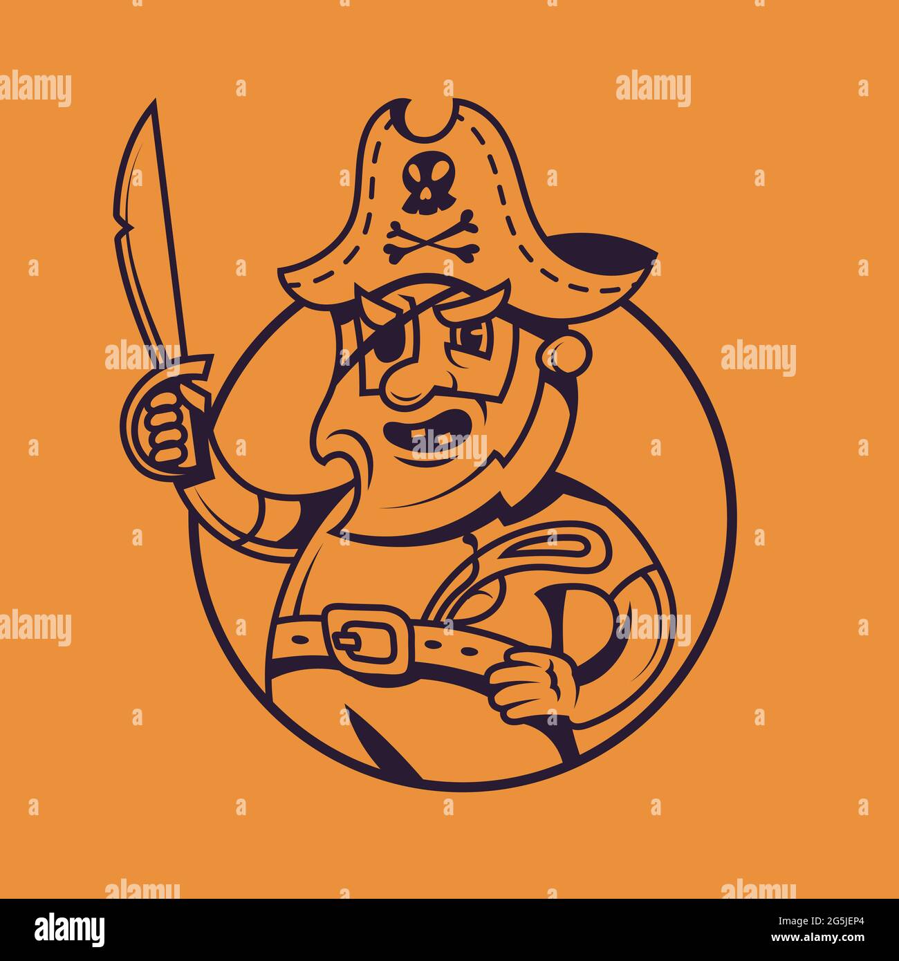 One eyed ship captain. Pirate concept art in monochrome style Stock ...