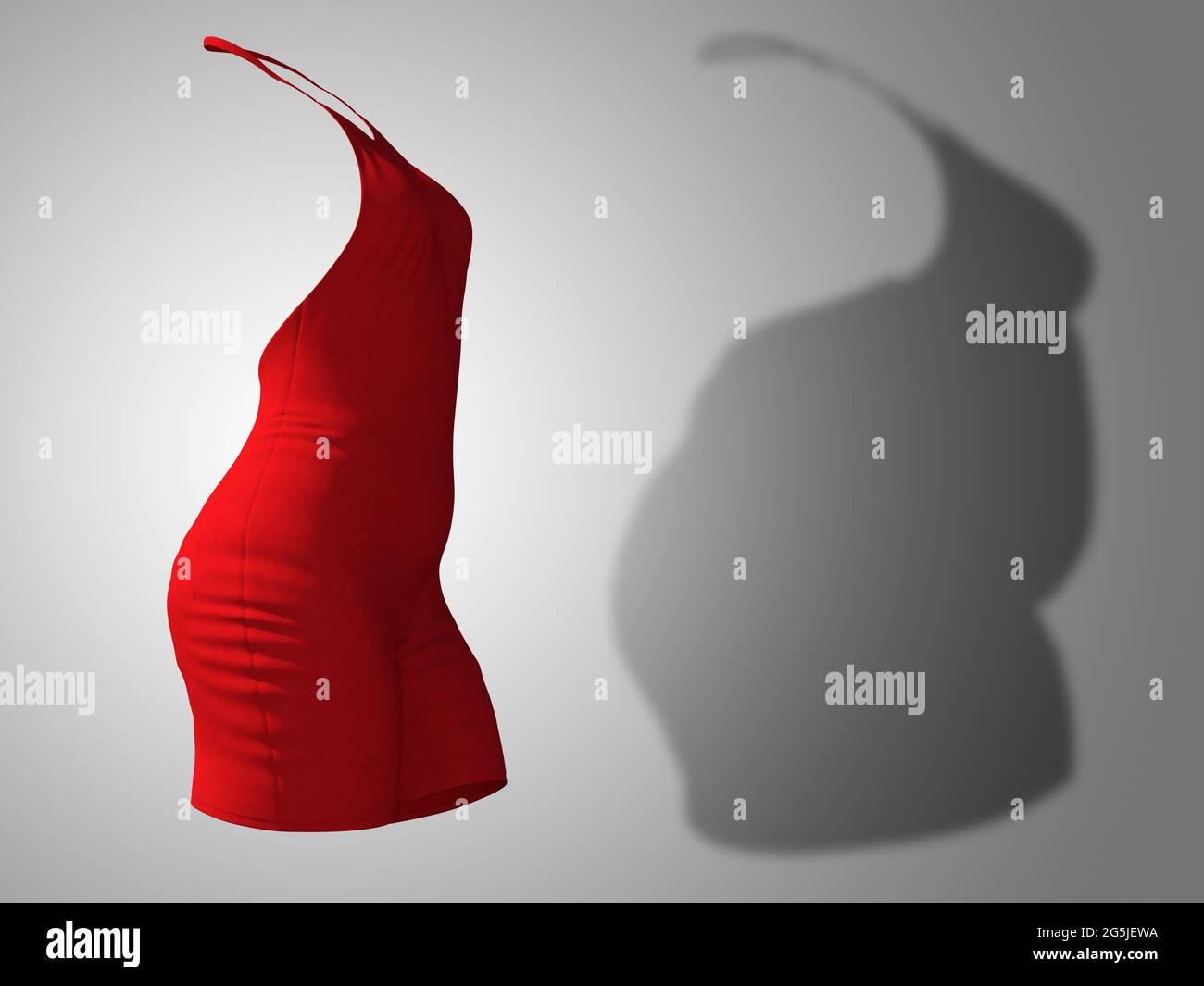 Conceptual fat overweight obese shadow female dress outfit vs slim fit ...
